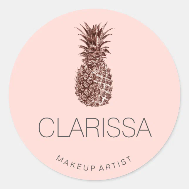 Elegant modern rose gold pineapple pink makeup classic round sticker ...