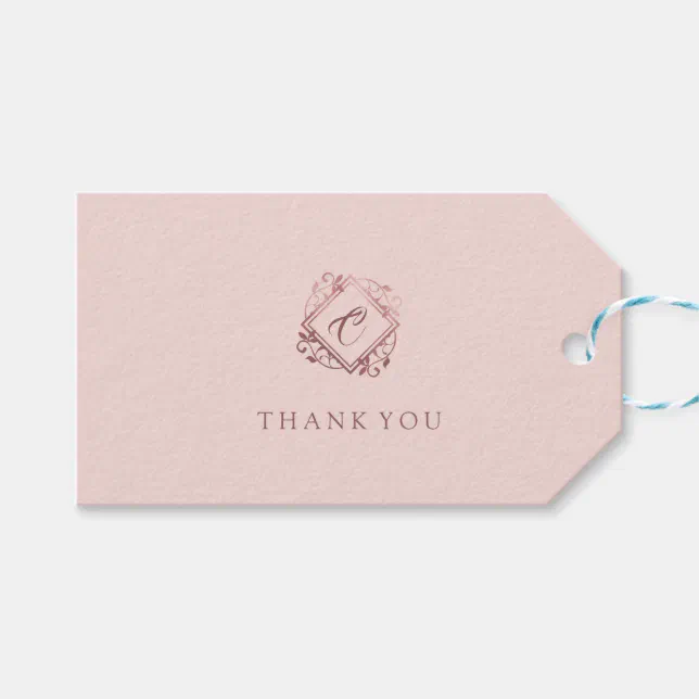 Elegant Modern Rose Gold Pink Monogram Thank You Gift Tags | Zazzle