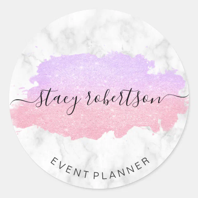 Elegant modern rose gold purple glitter planner classic round sticker ...