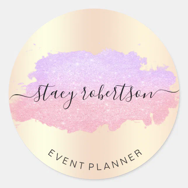 Elegant modern rose gold purple glitter planner classic round sticker ...