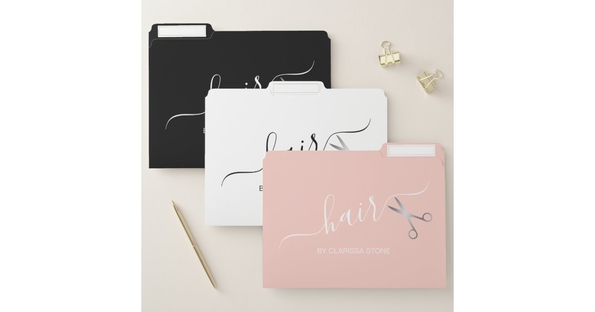 Elegant modern rose gold scissors hairstylist file folder | Zazzle