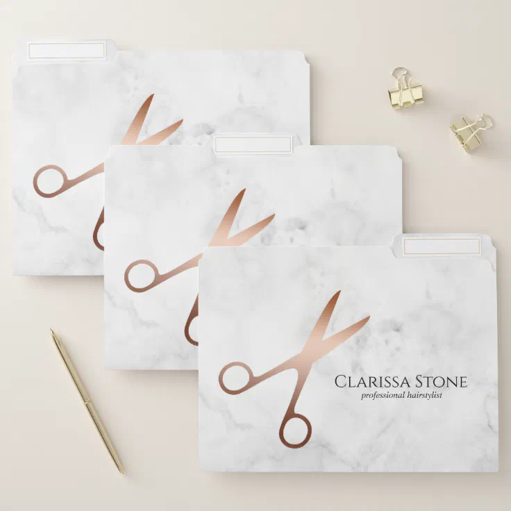 Elegant modern rose gold scissors hairstylist file folder | Zazzle