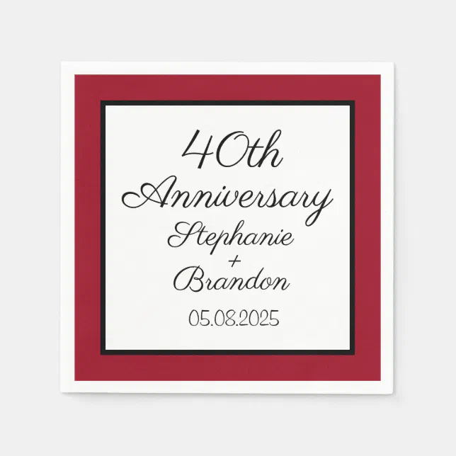 Elegant Modern Ruby 40th Wedding Anniversary Napkins | Zazzle