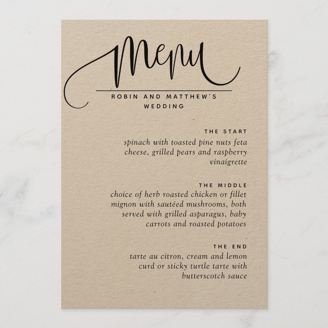 Elegant Modern Rustic Menu, Script Kraft Menu | Zazzle