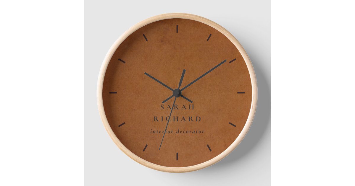 Elegant Modern Rustic Tan Leather Texture Custom Clock | Zazzle