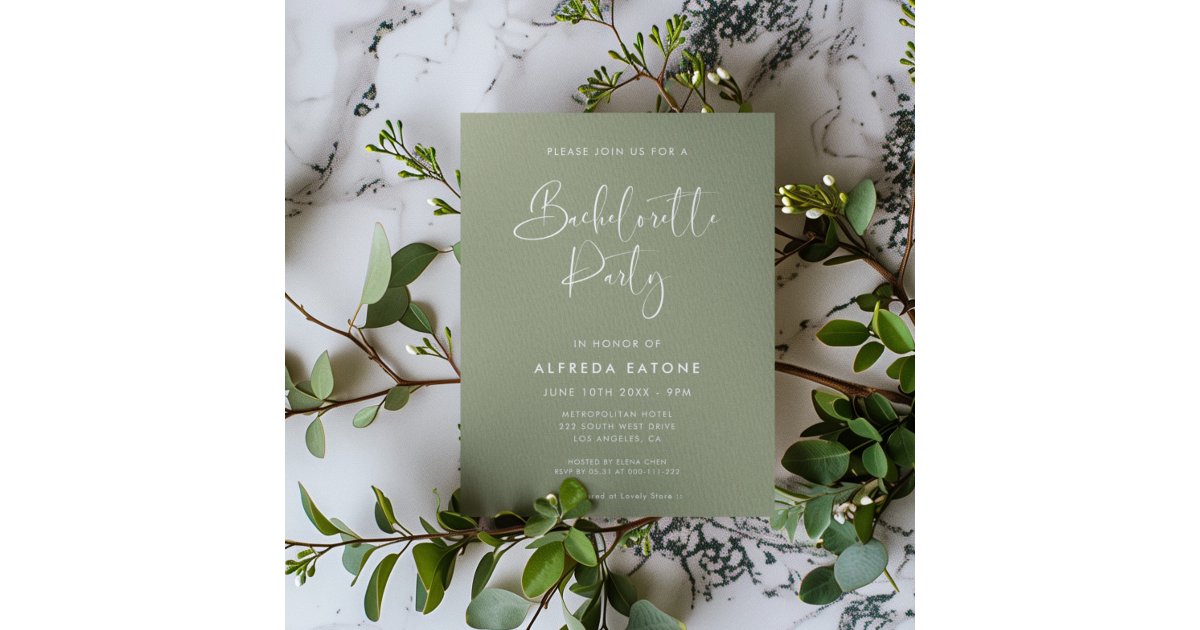 Elegant modern Sage green Bachelorette Party Invitation | Zazzle