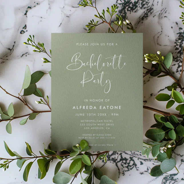 Elegant modern Sage green Bachelorette Party Invitation | Zazzle