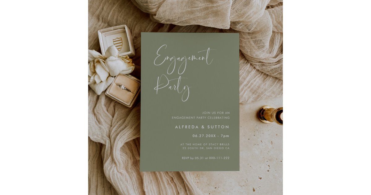 Elegant & modern Sage green Engagement party Invitation | Zazzle