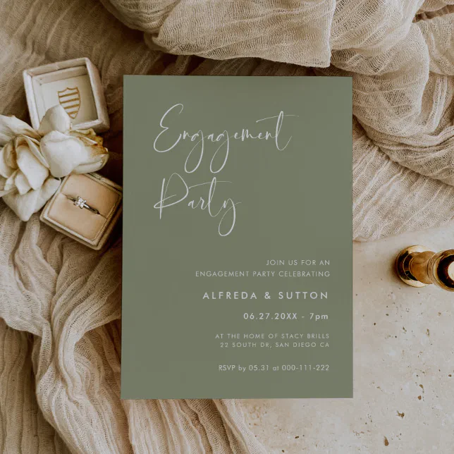 Elegant & modern Sage green Engagement party Invitation | Zazzle