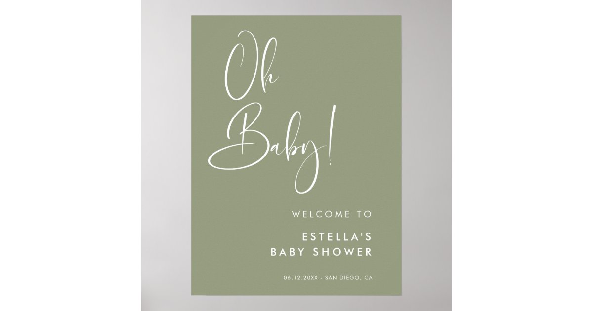 Elegant & Modern Sage Green Oh Baby Poster | Zazzle