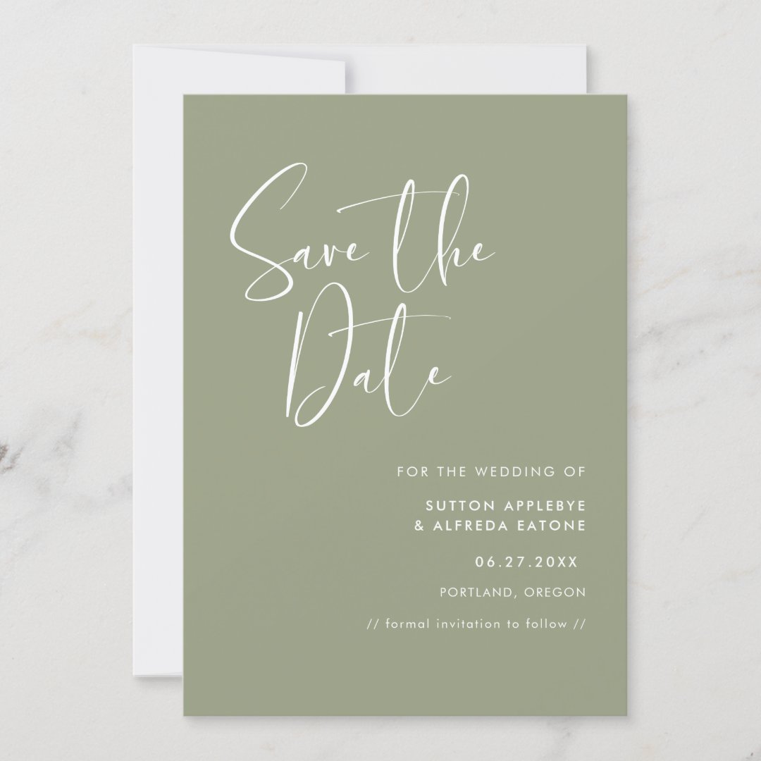 Elegant & modern sage green save the date | Zazzle