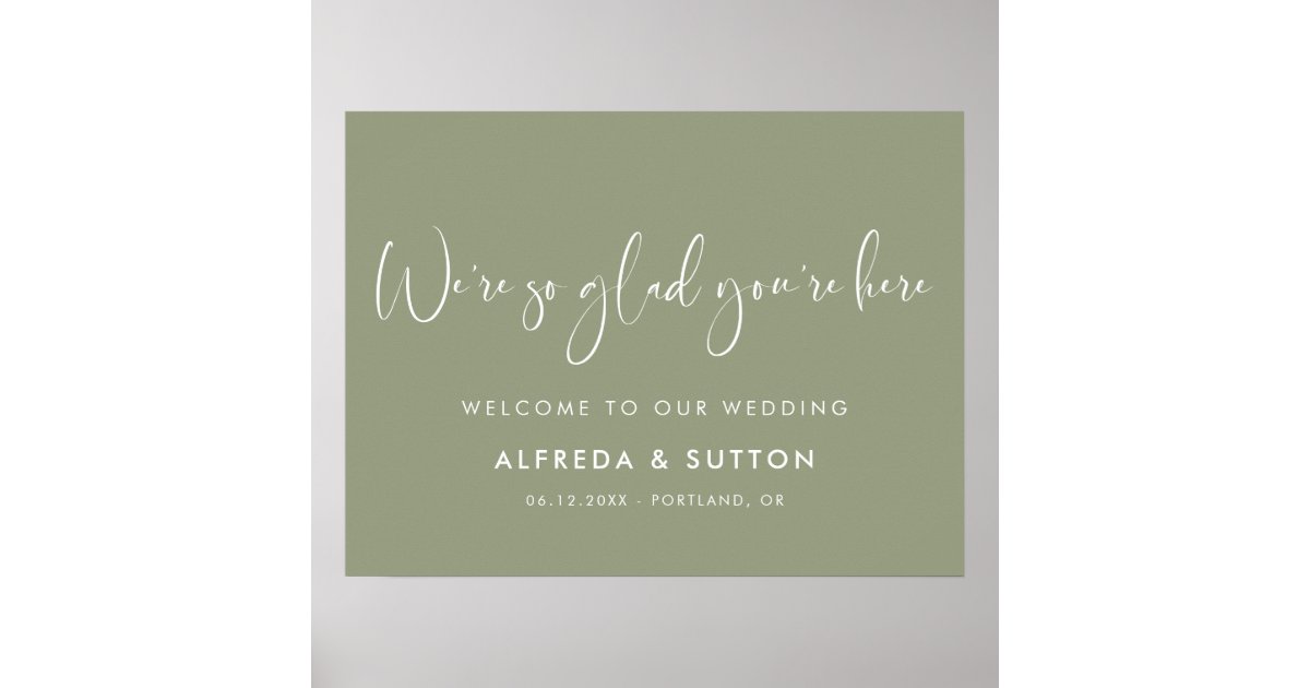 Elegant & Modern Sage Green So glad you're here Poster | Zazzle