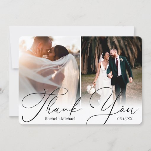 Elegant Modern Script 4 Photo Wedding Guest Thank You Card | Zazzle