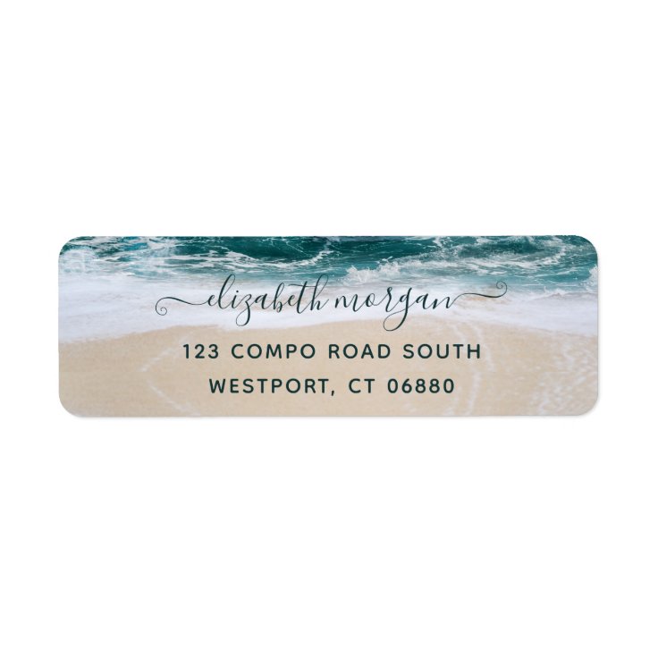 Elegant Modern Script Beach Ocean Return Address Label | Zazzle