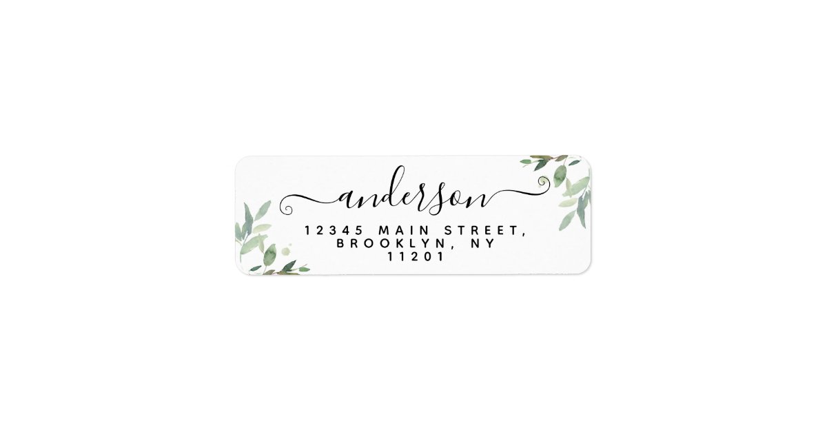 Elegant Modern Script Black Last Name Greenery Label Zazzle Elegant Modern Script Black Last Name Greenery Label Zazzle
