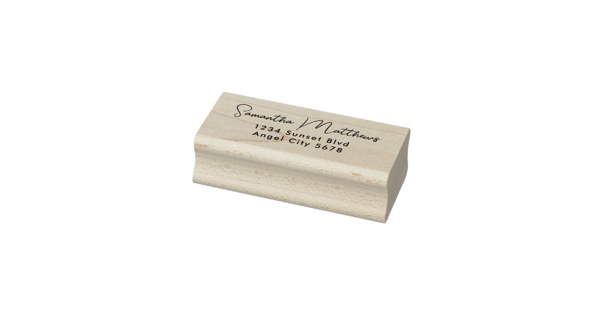 Elegant Modern Script Custom Name Address Rubber Stamp | Zazzle