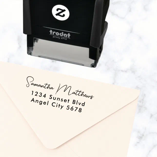 Elegant Modern Script Custom Name Address Self-inking Stamp | Zazzle