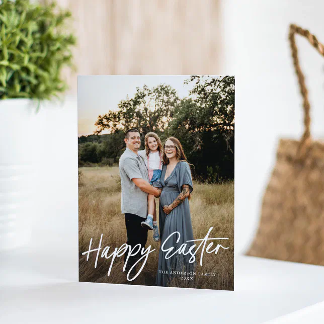 Elegant Modern Script Happy Easter Photo Card | Zazzle