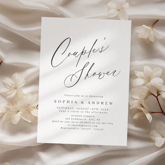 Elegant modern script minimal couples shower invitation | Zazzle