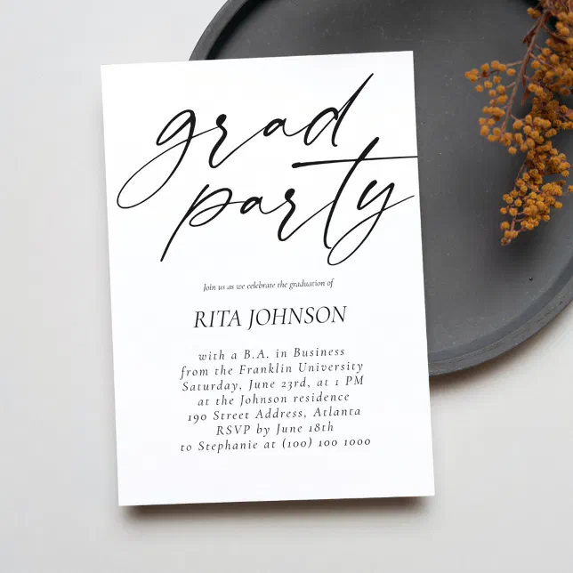 Elegant Modern Script Minimalist Graduation Party Invitation | Zazzle