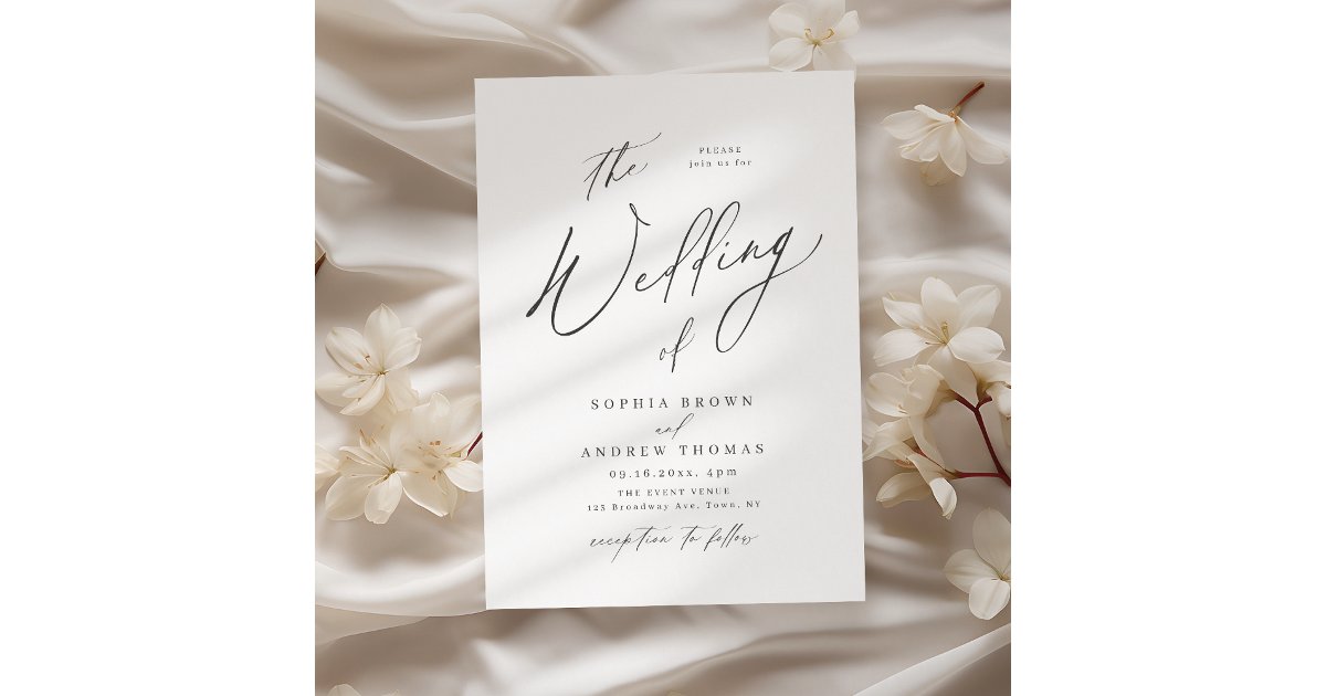 Elegant modern script minimalist wedding invitation | Zazzle