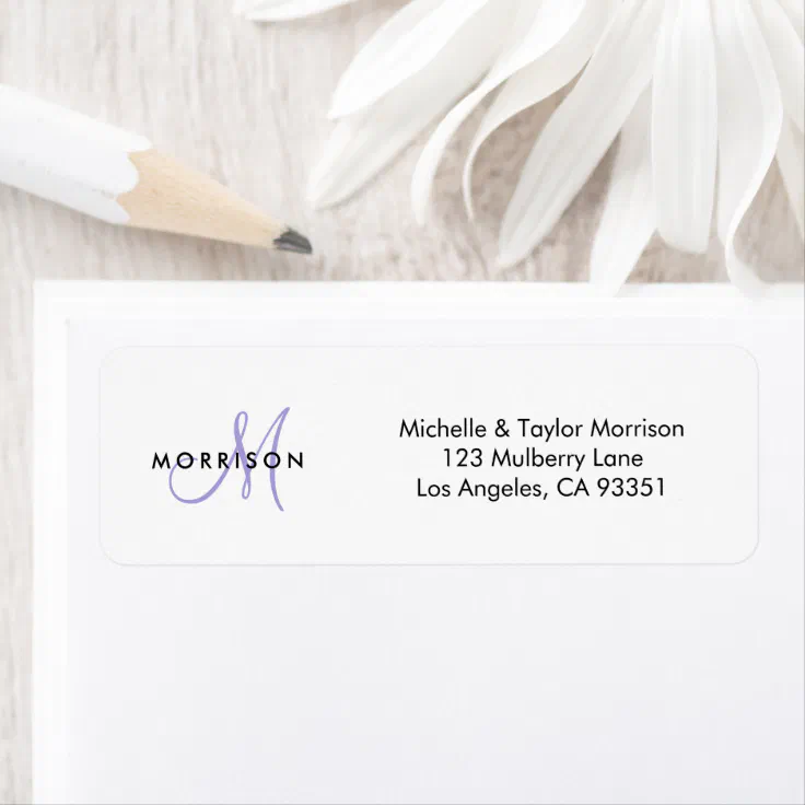 Elegant Modern Script Monogram Lavender Address Label | Zazzle