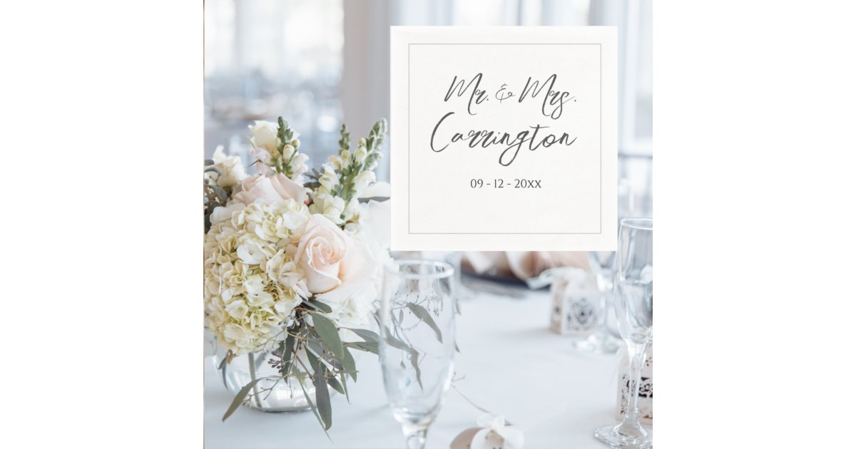 Elegant Modern Script Mr. Mrs. Wedding Napkins | Zazzle