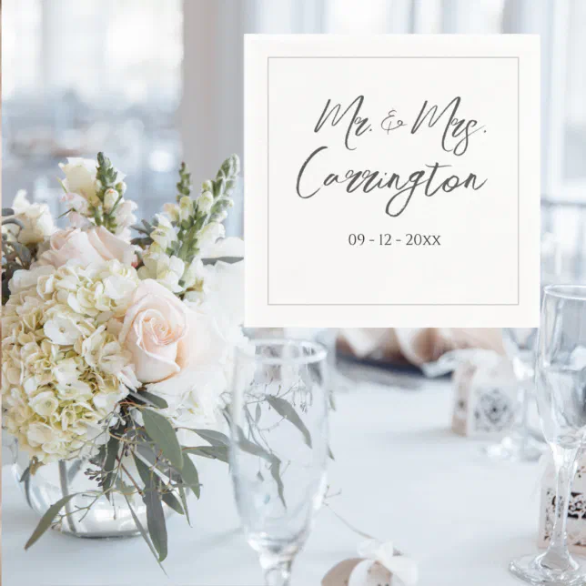 Elegant Modern Script Mr. Mrs. Wedding Napkins | Zazzle