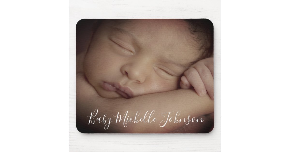 elegant modern script newborn baby boy photo mouse pad | Zazzle
