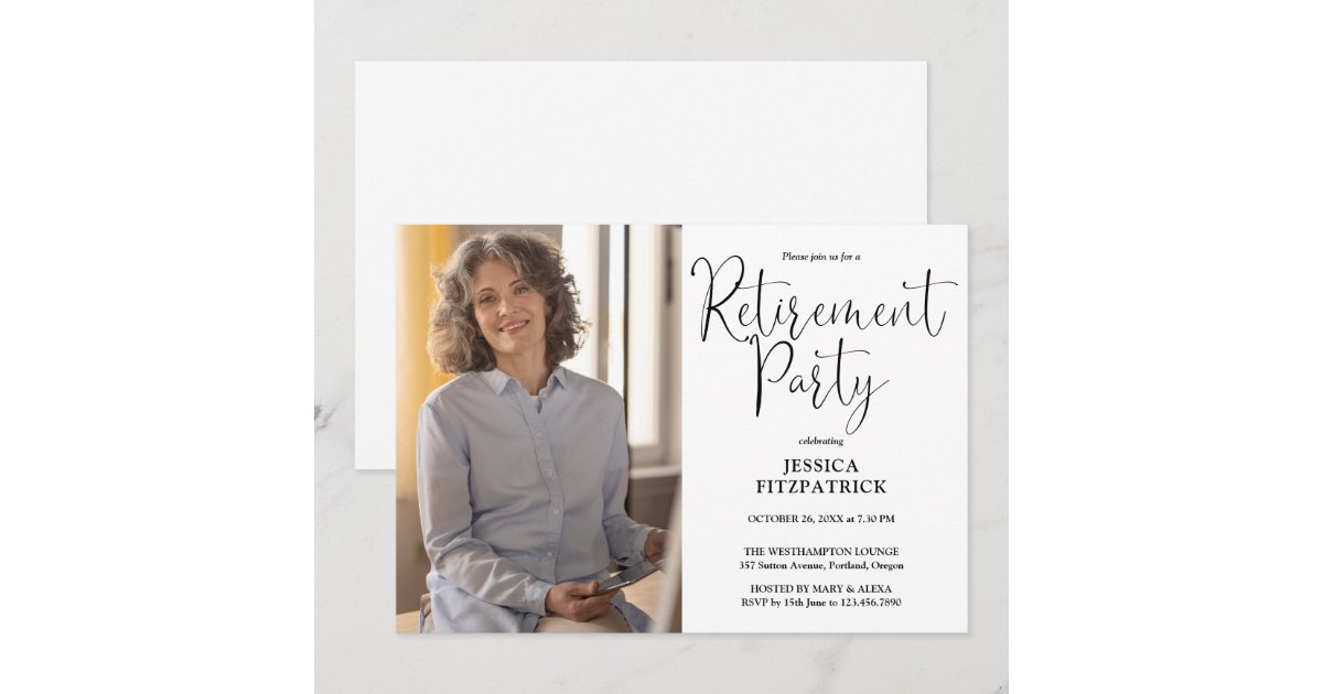 Elegant Modern Script Photo Retirement Party Invitation | Zazzle
