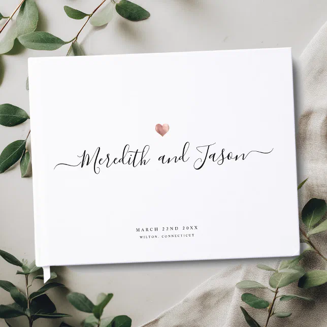 Elegant Modern Script Rose Gold Photo Wedding Guest Book | Zazzle