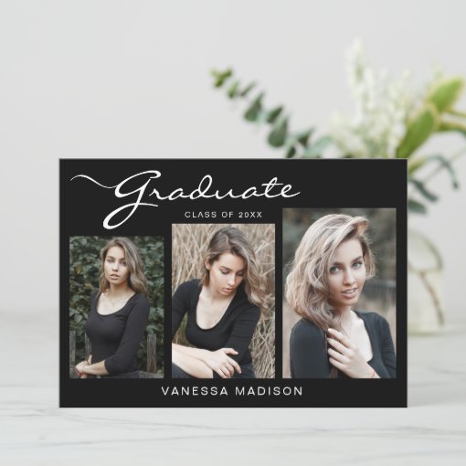 Elegant Modern Script Simple | 3 Photo Graduation Announcement | Zazzle