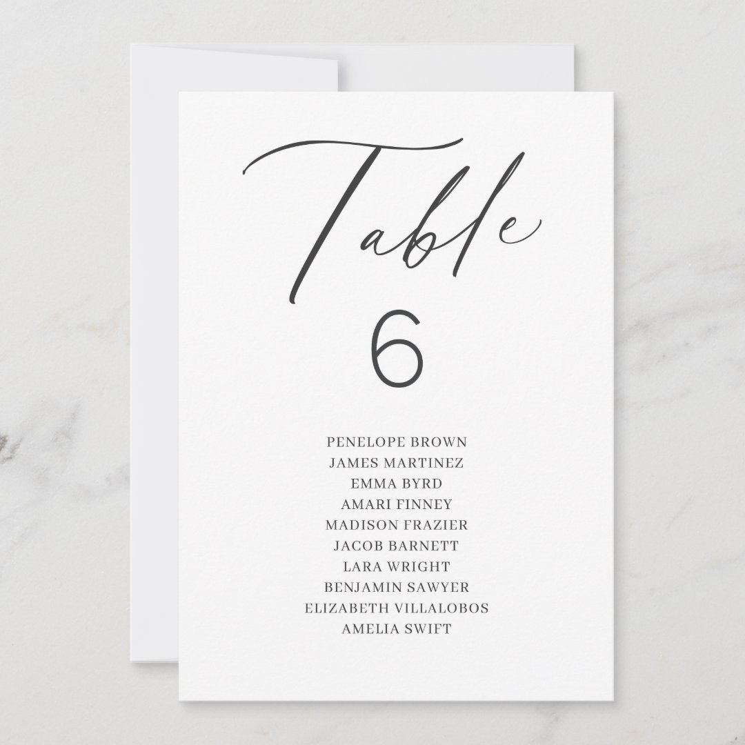 Elegant modern script table number seating chart | Zazzle