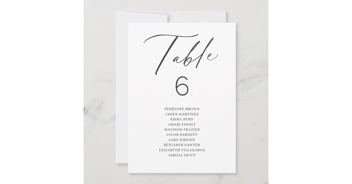 Elegant modern script table number seating chart | Zazzle