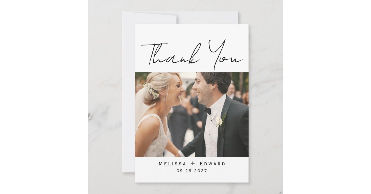 Elegant Modern Script Wedding Photo Thank You Card | Zazzle