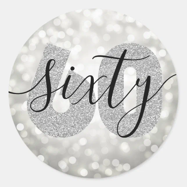Elegant Modern Silver 60th Birthday Glitter Classic Round Sticker | Zazzle