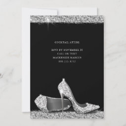 Elegant Modern Silver Black High Heels Birthday Invitation | Zazzle