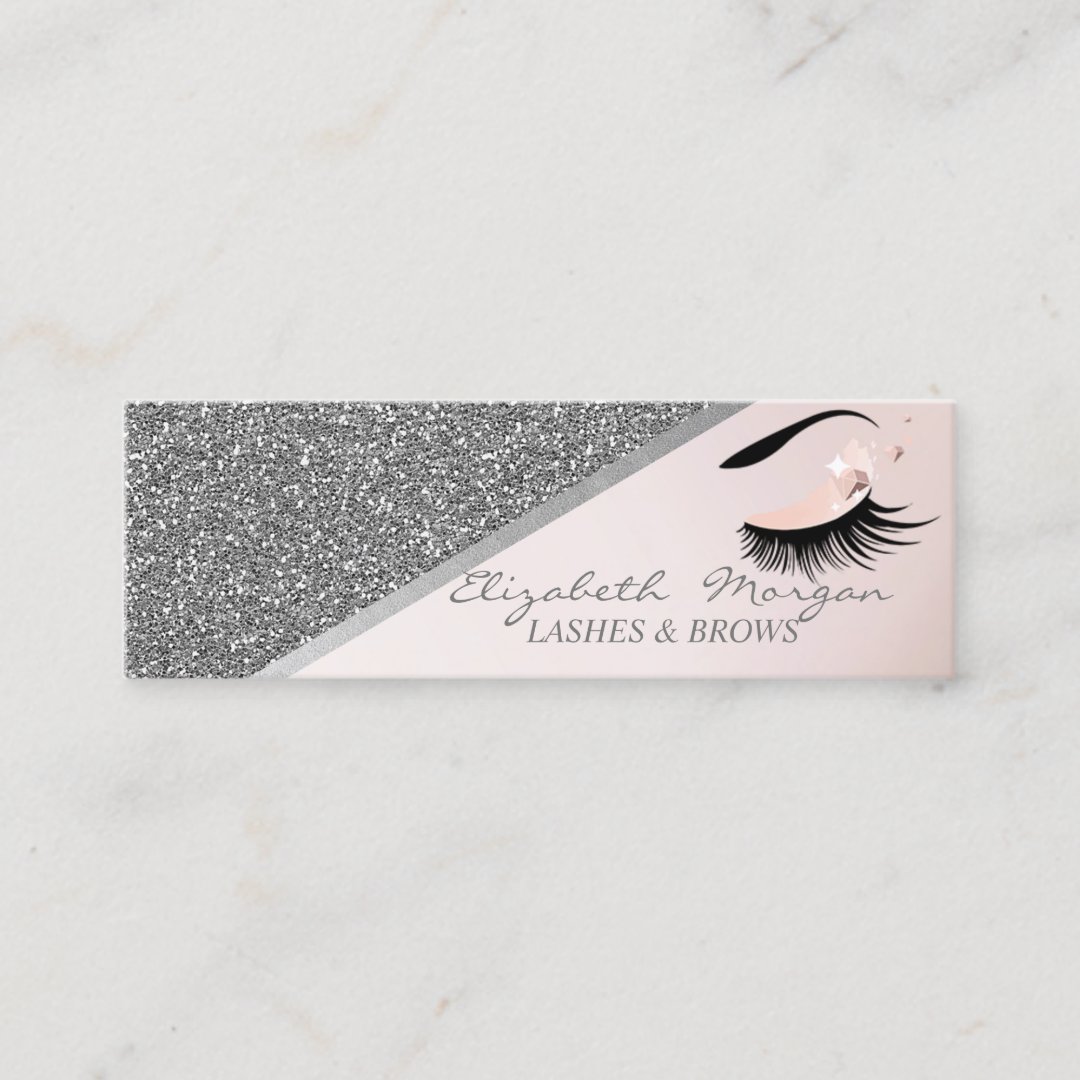 Elegant Modern Silver Glitter, Faux Lashes Mini Business Card | Zazzle