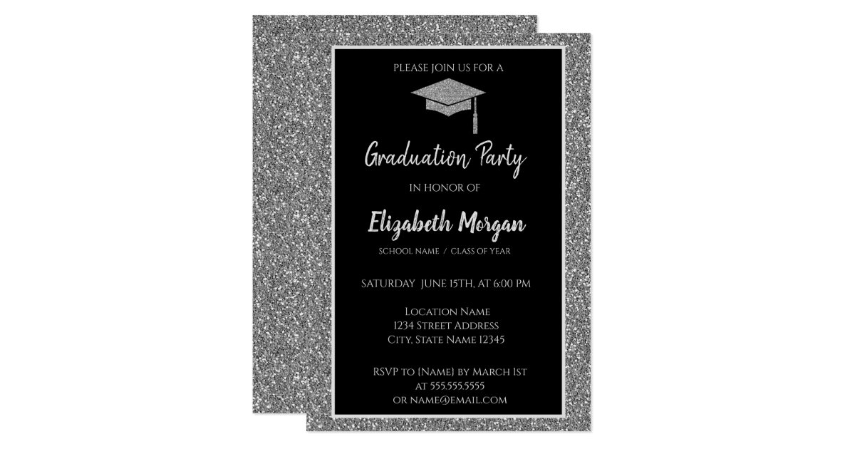 Elegant Modern Silver Glitter Graduation Cap Invitation | Zazzle.com