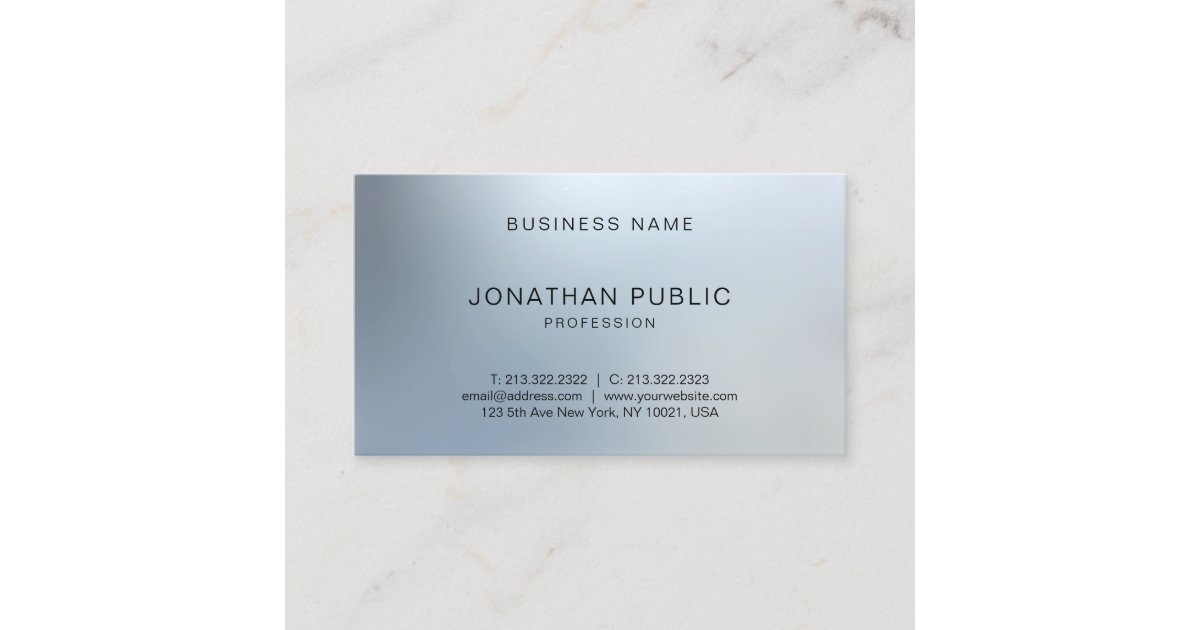 Elegant Modern Silver Look Plain Professional Business Card | Zazzle
