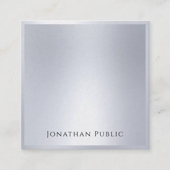 Elegant Modern Silver Look Template Glamour Trendy Square Business Card ...