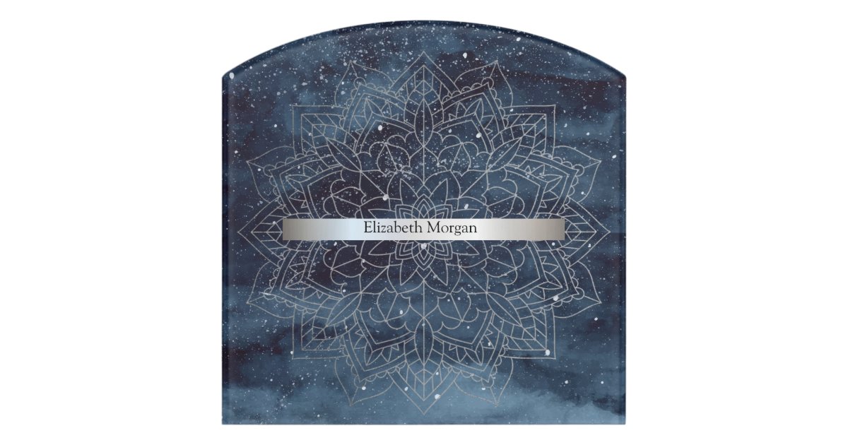 Elegant Modern Silver Mandala Stripe Navy Blue Door Sign | Zazzle