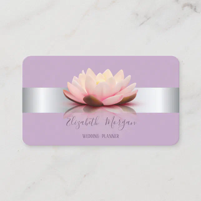 Elegant Modern Silver Stripe Lotus Flower Business Card | Zazzle