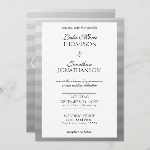 Elegant Modern Silver Stripes Wedding Invitation | Zazzle
