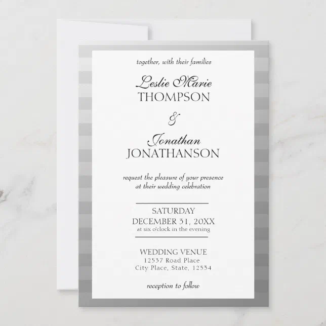 Elegant Modern Silver Stripes Wedding Invitation | Zazzle