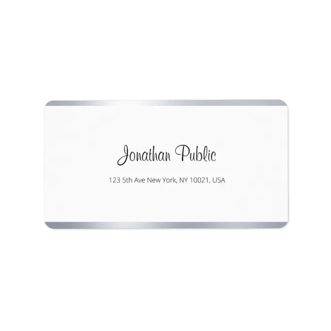 Elegant Modern Silver White Chic Hand Script Text Label | Zazzle