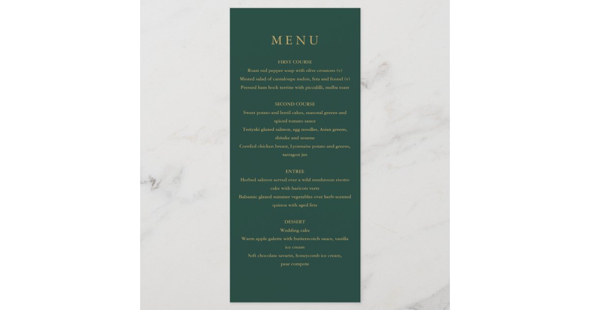 Elegant Modern Simple Emerald Green And Gold Menu | Zazzle