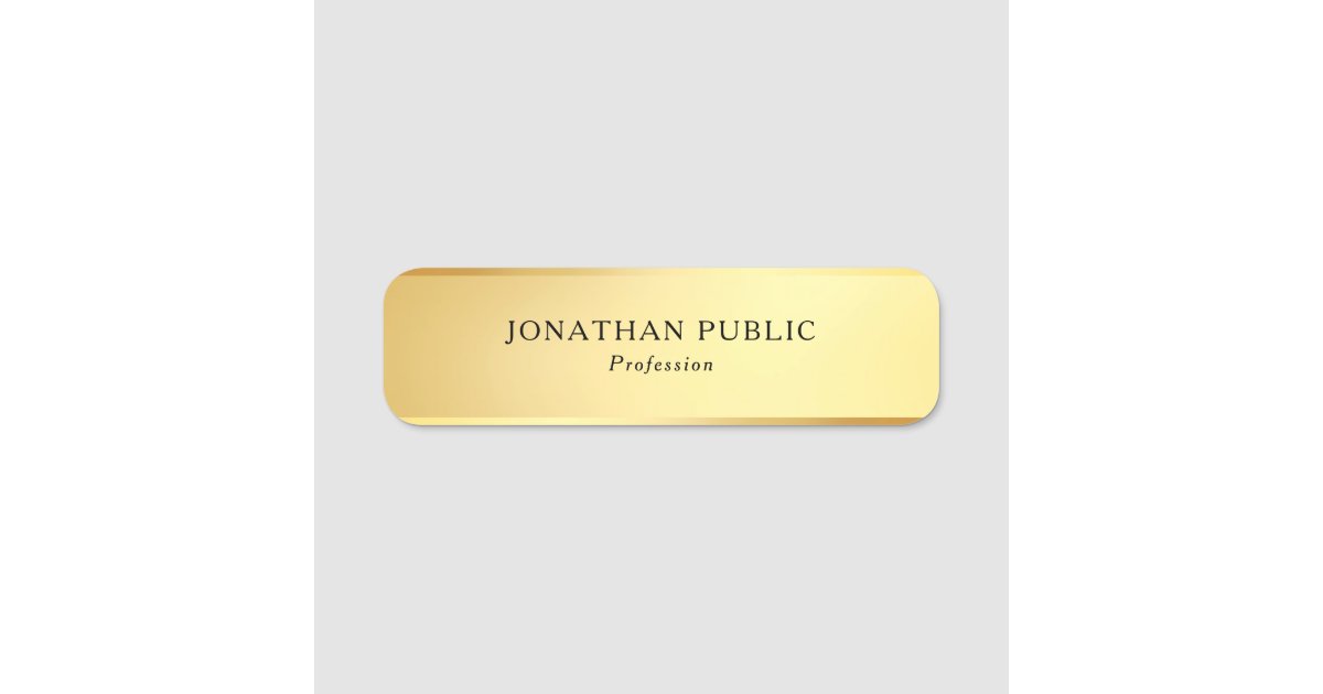 Elegant Modern Simple Glamour Gold Look Template Name Tag | Zazzle
