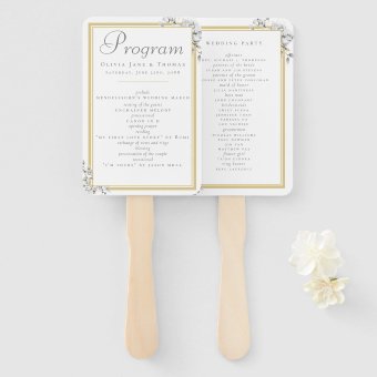 Elegant Modern Simple Gold Frame Wedding Program Hand Fan | Zazzle