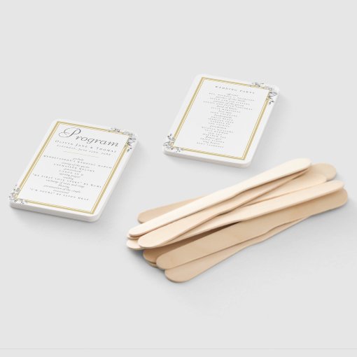 Elegant Modern Simple Gold Frame Wedding Program Hand Fan | Zazzle